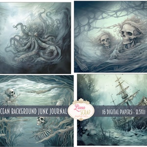 Cursed Ocean Background Paper, Haunted Underwater Collage Printable ...