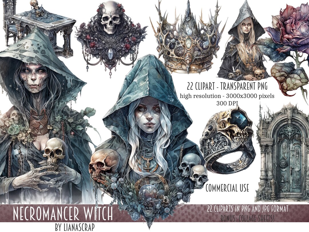Necromancer Witch Clipart PNG Set, 22 Witch Clipart, Magic Commercial ...