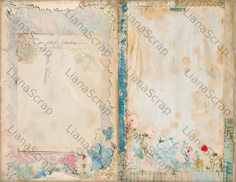 Blue Floral Junk Journal Pages, Collage Background (PDF) - Etsy