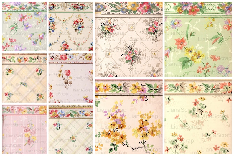 Pastel Vintage Wallpapers Digital Paper 32 Printable Sheets - Etsy