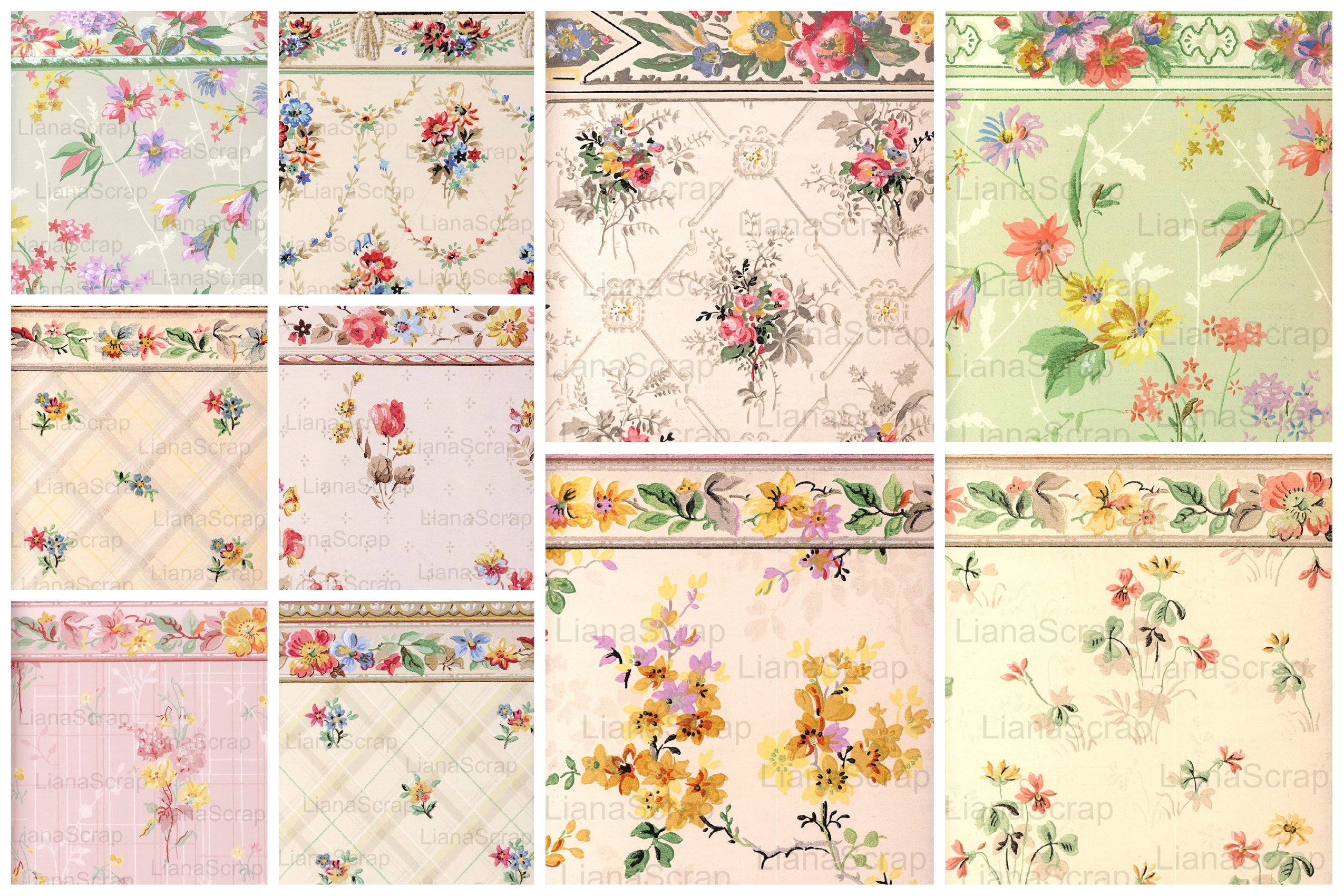 Pastel Vintage Wallpapers Digital Paper 32 Printable Sheets - Etsy