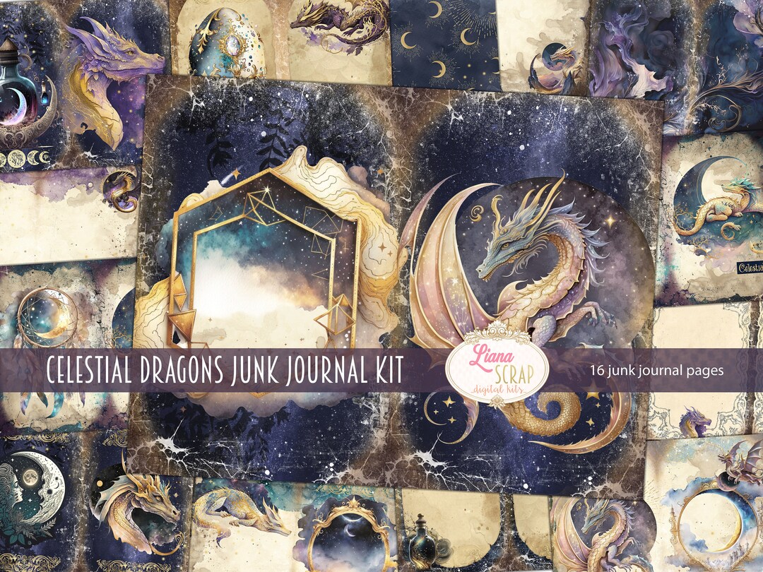 Celestial Dragons Junk Journal Kit, Fantasy World Collage Printables ...