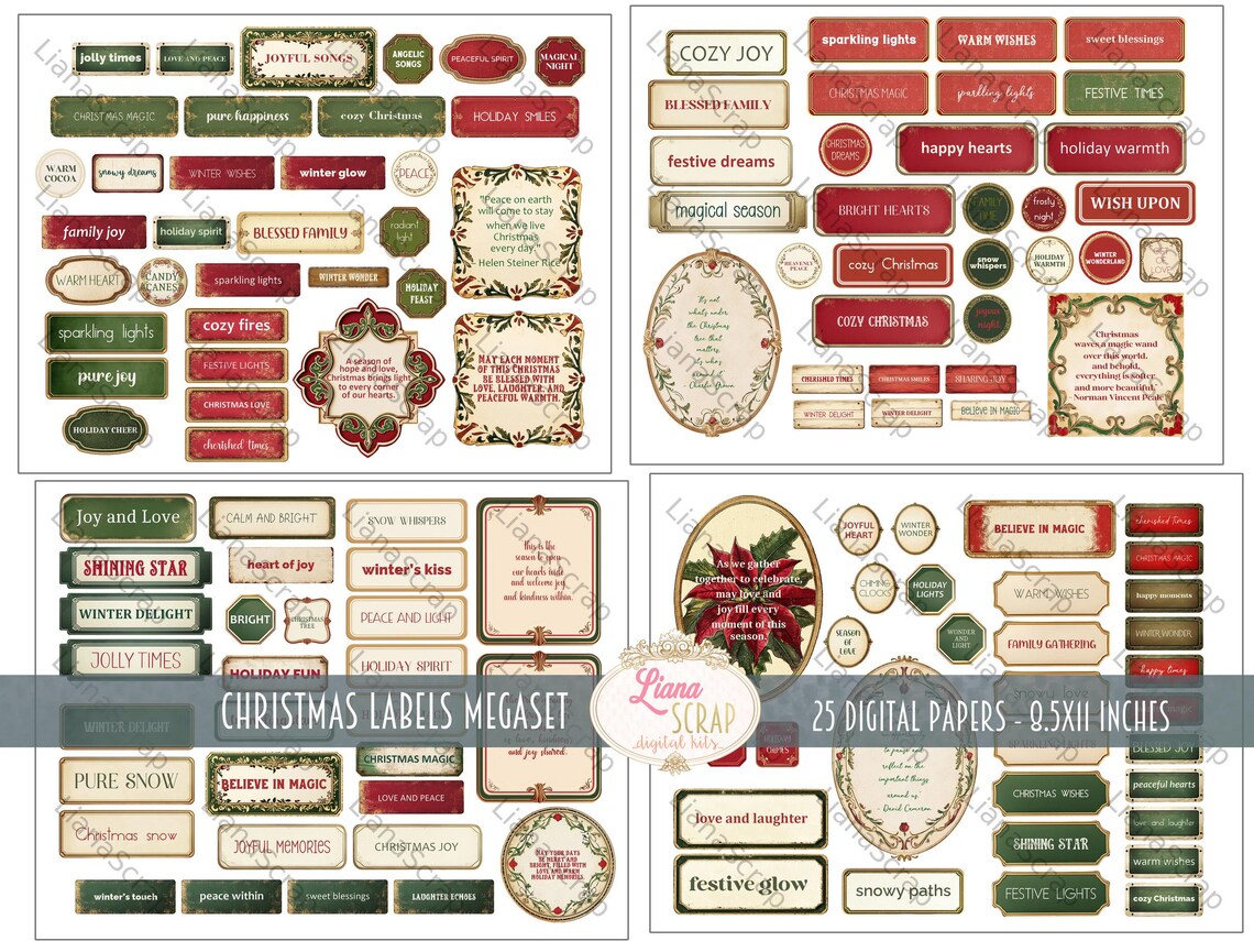 Christmas Labels Megaset, 25 Pages of Christmas Words and Sentiments ...