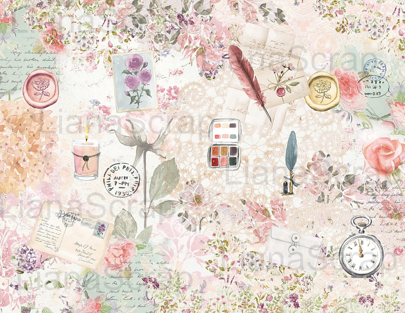 Writing Studio Background Collage Digital Kit Printable Books | Etsy