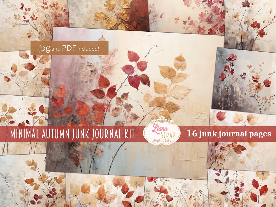 Minimal Autumn Digital Junk Journal Background, Autumn Collage ...