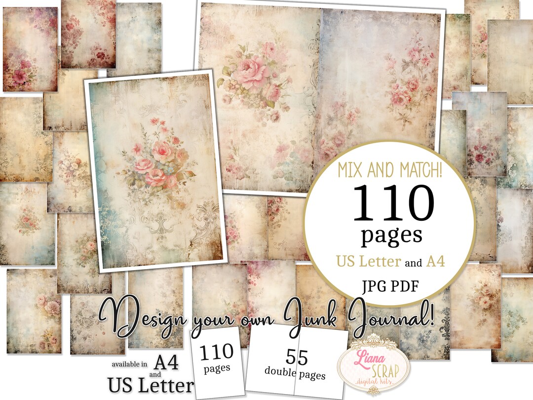 Junk Journal - Romantic Grunge - US Letter and A4 Size, Mix and Match ...