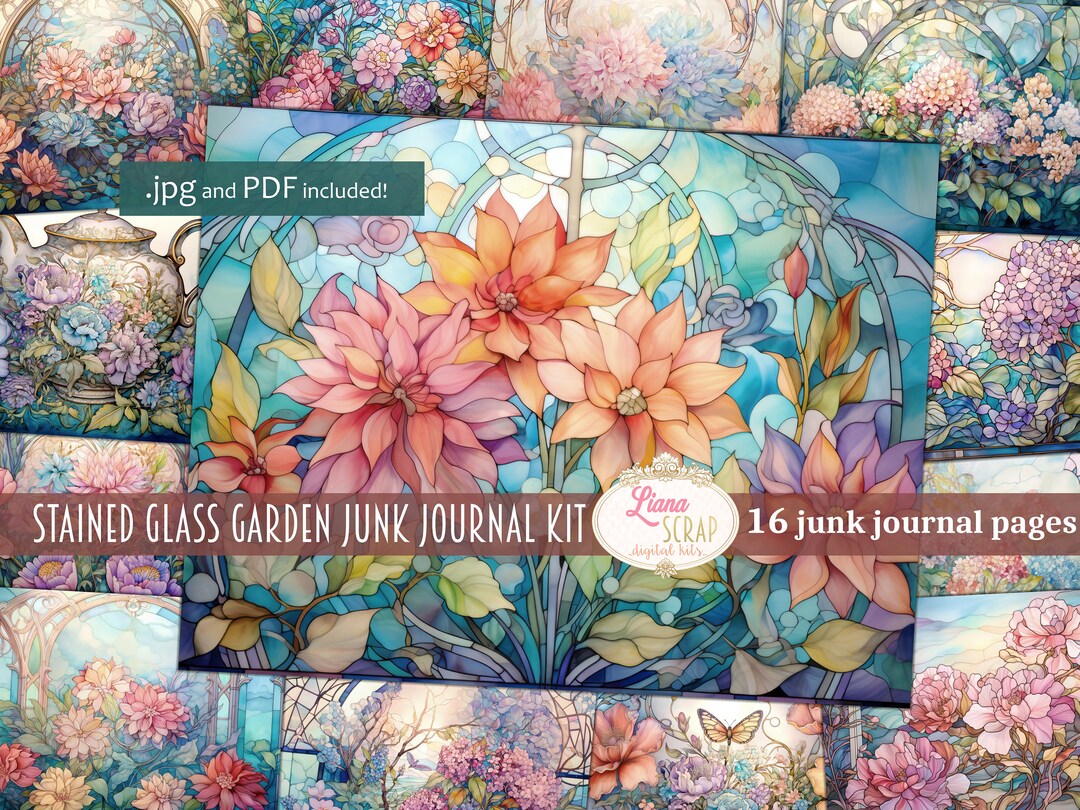 Stained Glass Garden Junk Journal Kit, Floral Vintage Paper (PDF) - Etsy