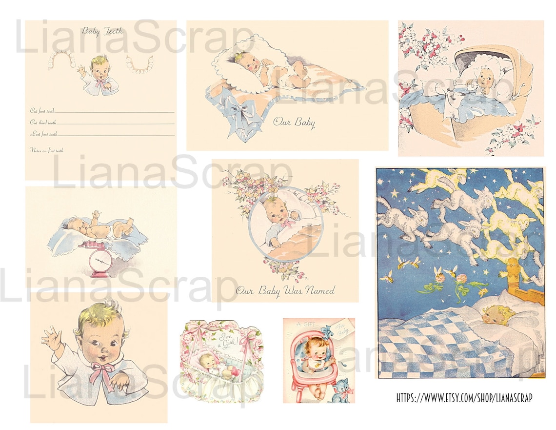 Baby Ephemera Printables Vintage Baby Illustrationen Digitale - Etsy.de