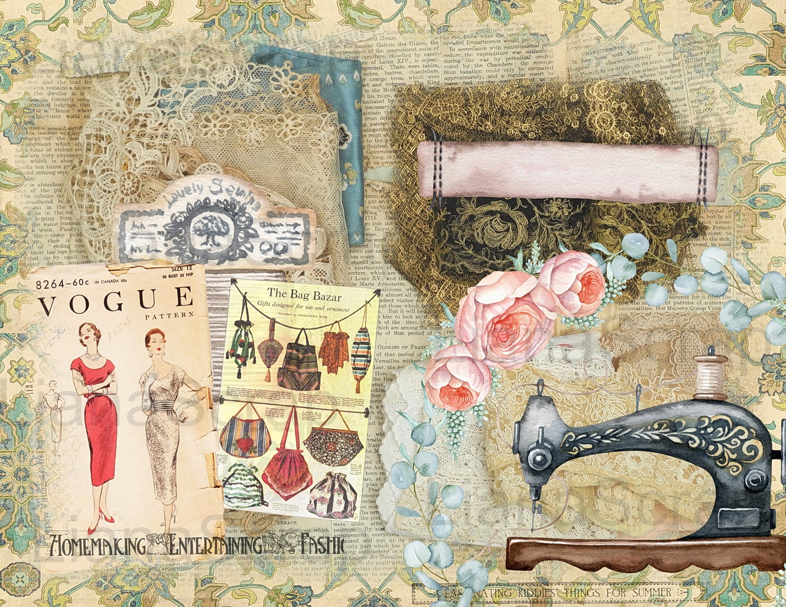 Vintage Sewing Junk Journal Digital Kit Sewing Themed - Etsy