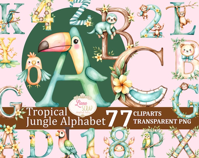 Jungle Alphabet Clipart - Safari Clip Art - Digital Letters - Jungle ...