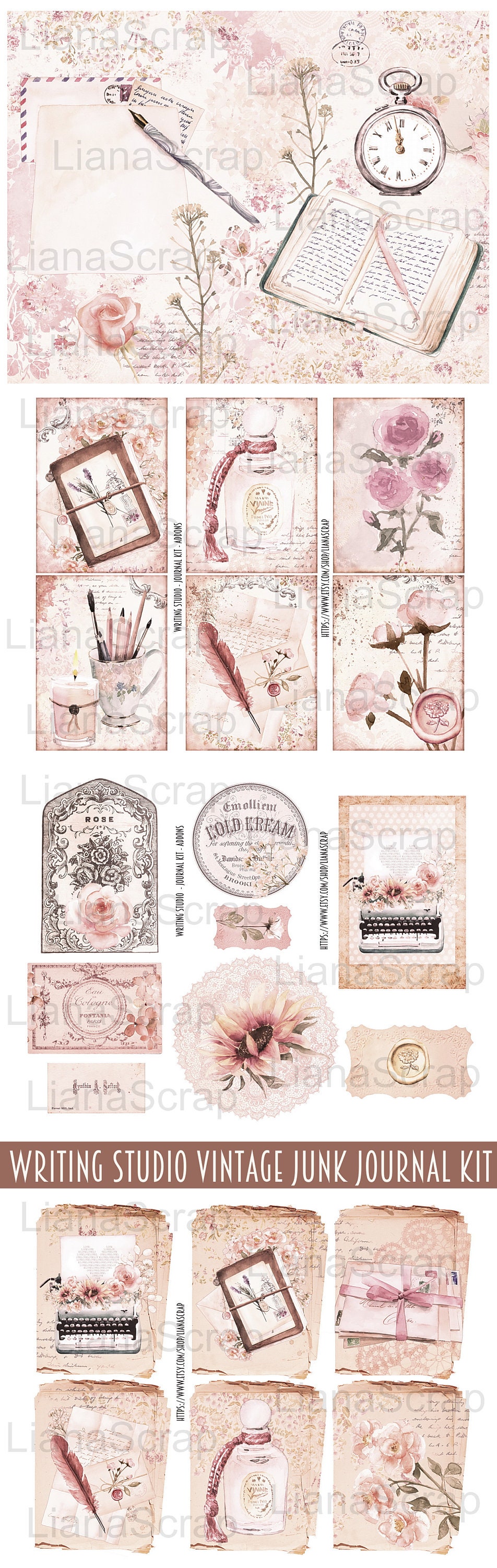 Writing Studio VINTAGE BUNDLE Junk Journal Digital Kit - Etsy