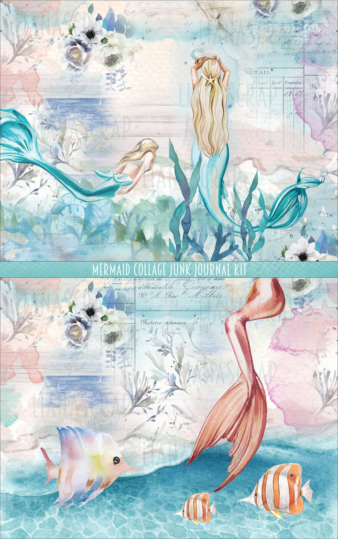 Mermaid Collage Junk Journal Kit Mermaids and Sea Life - Etsy