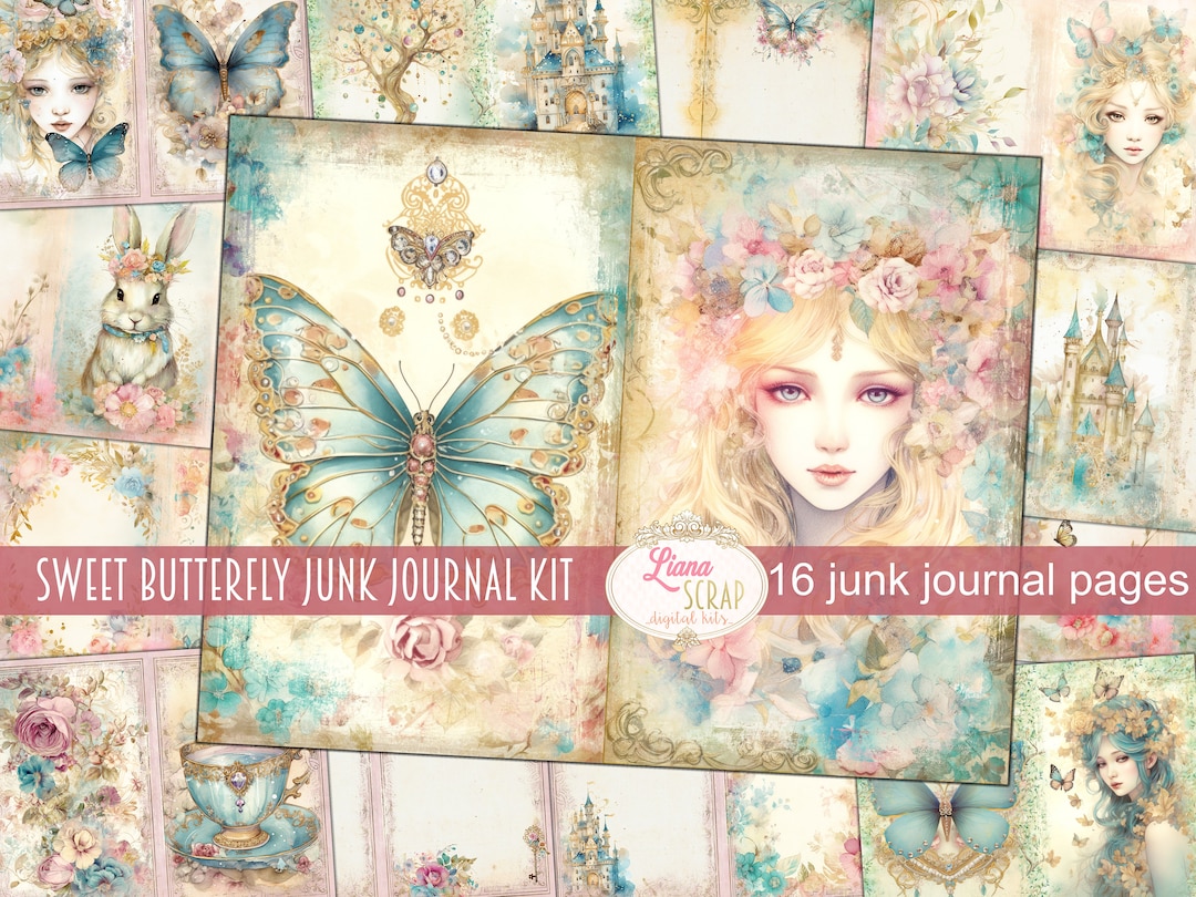 Sweet Butterfly Junk Journal Kit, Fantasy Butterfly Fairy Collage ...