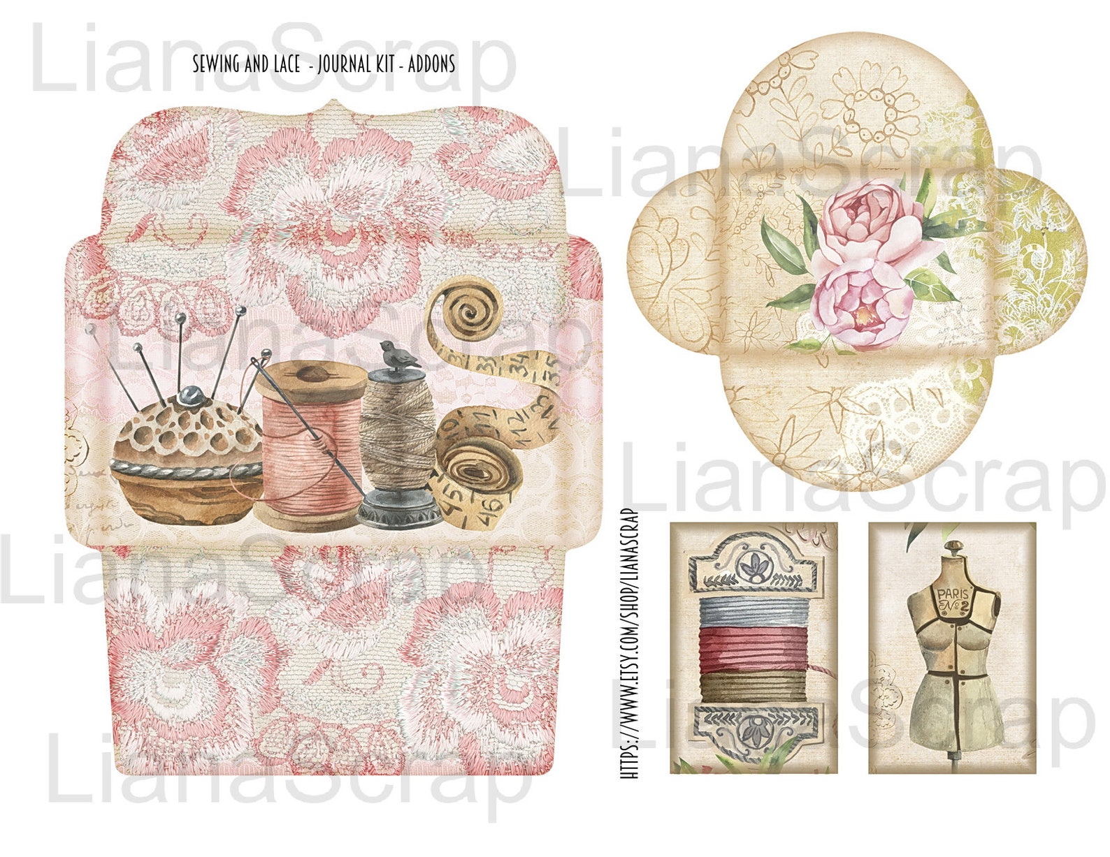Sewing and Lace Ephemera Printables Sewing Digital Collage - Etsy