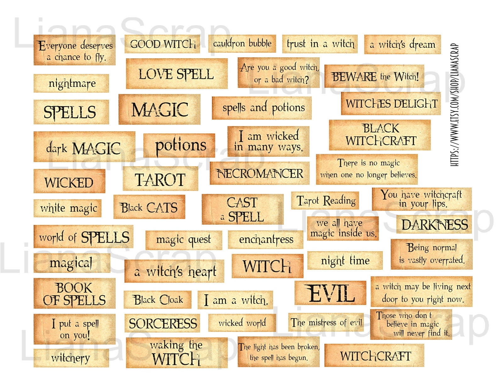 Witch and Magic Word Snippets Digital Junk Journal Ephemera - Etsy