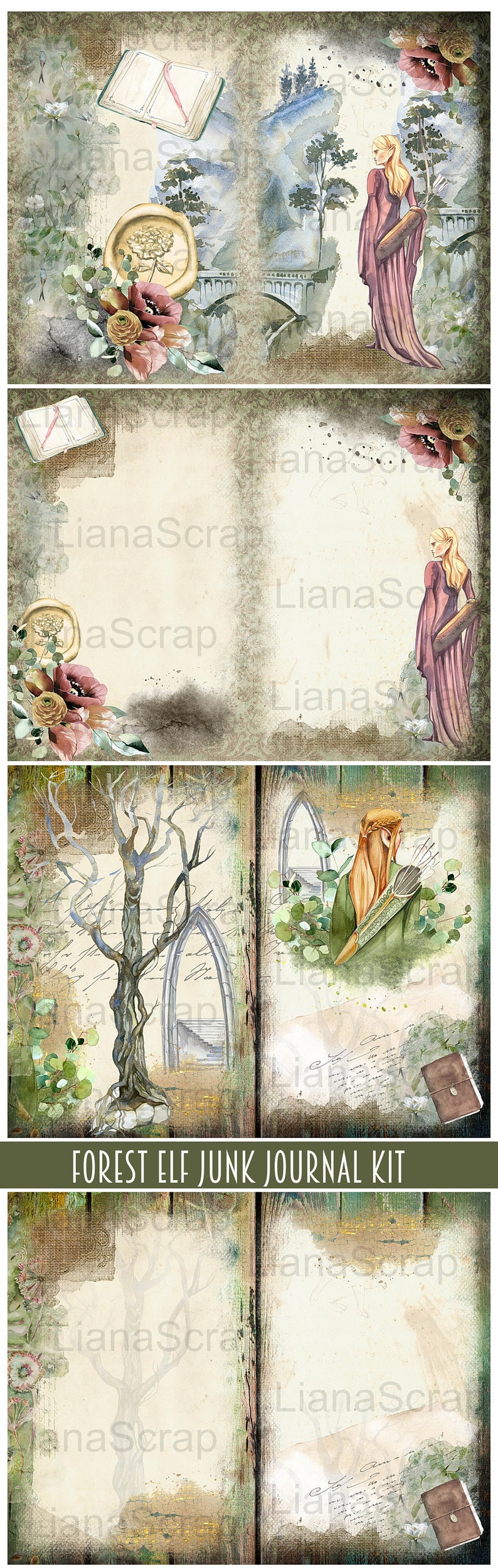 Forest Elf Junk Journal Digital Kit Printable, Elves Digital Collage ...