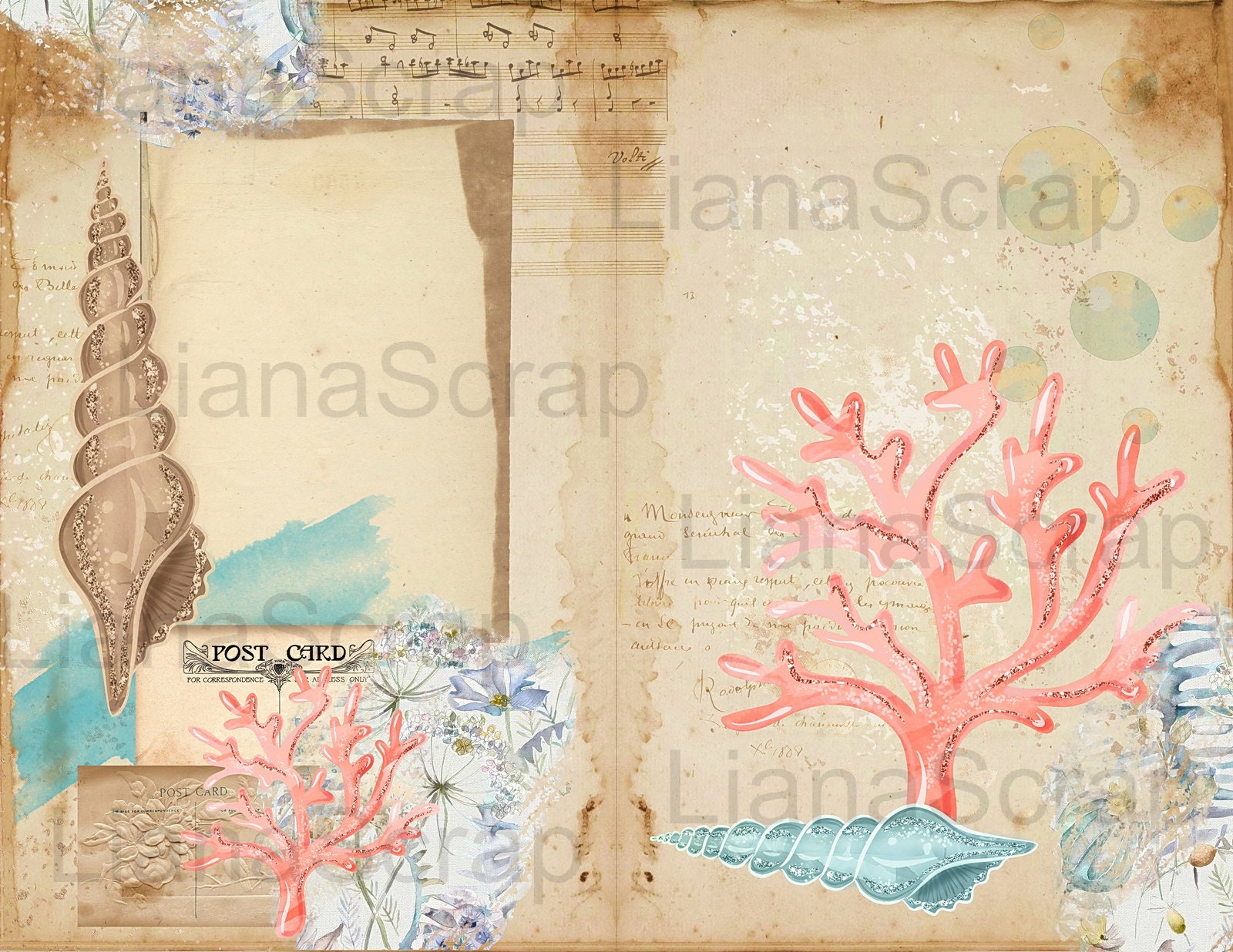 Coral and Shells Junk Journal Kit Sea Printables Nautical - Etsy