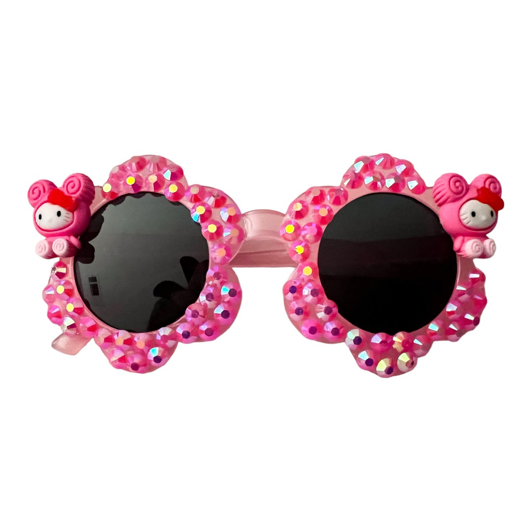 Hello Kitty Pink Blinged Out Character Sunglasses for Girls Pink Flower ...