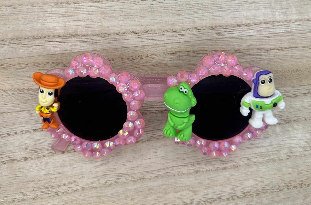 Custom Buzz Lightyear Woody and Dinosaur on Pink Blinged Sunglasses ...
