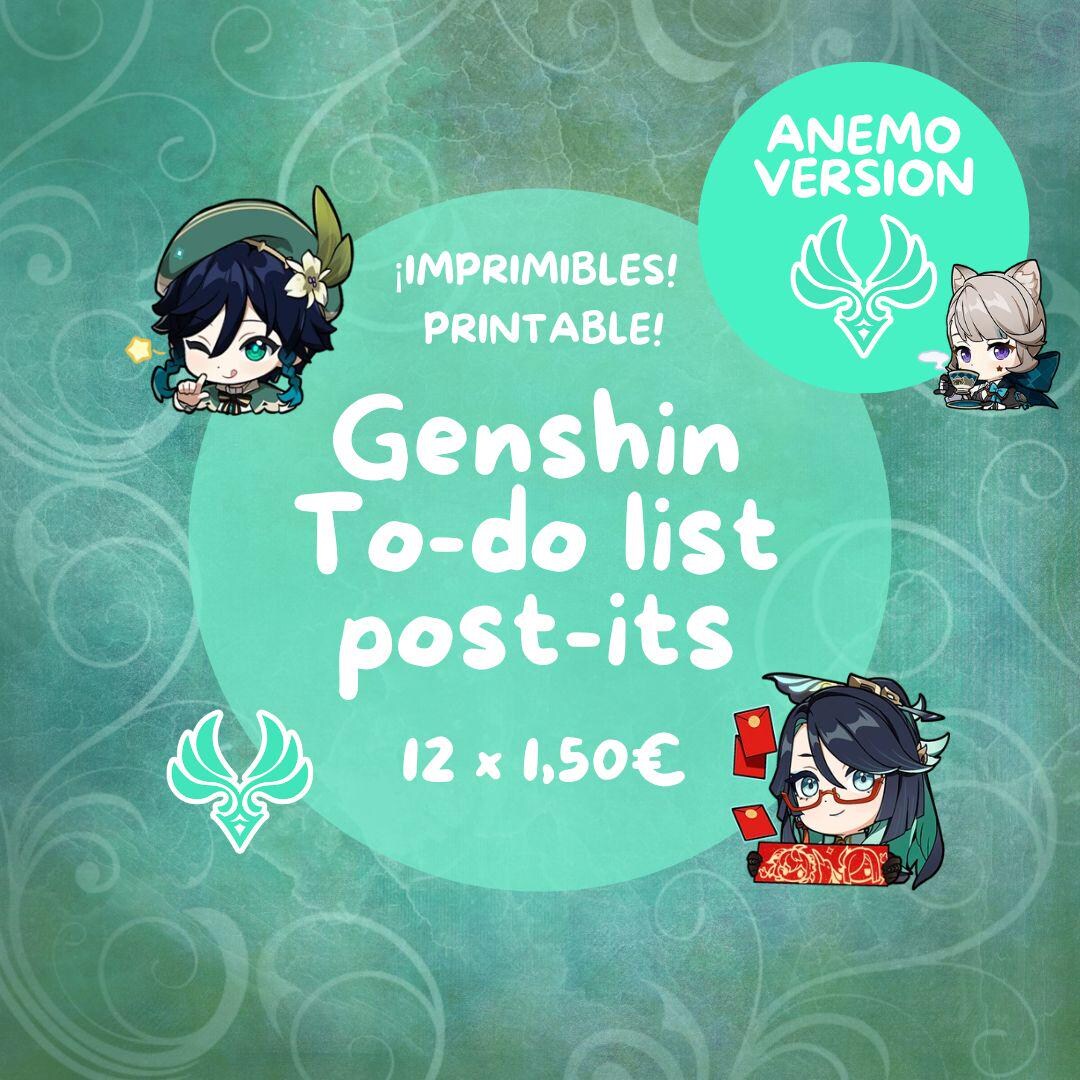 12 GENSHIN PRINTABLE to Do Lists Genshin Impact Pdf, Post-its ...