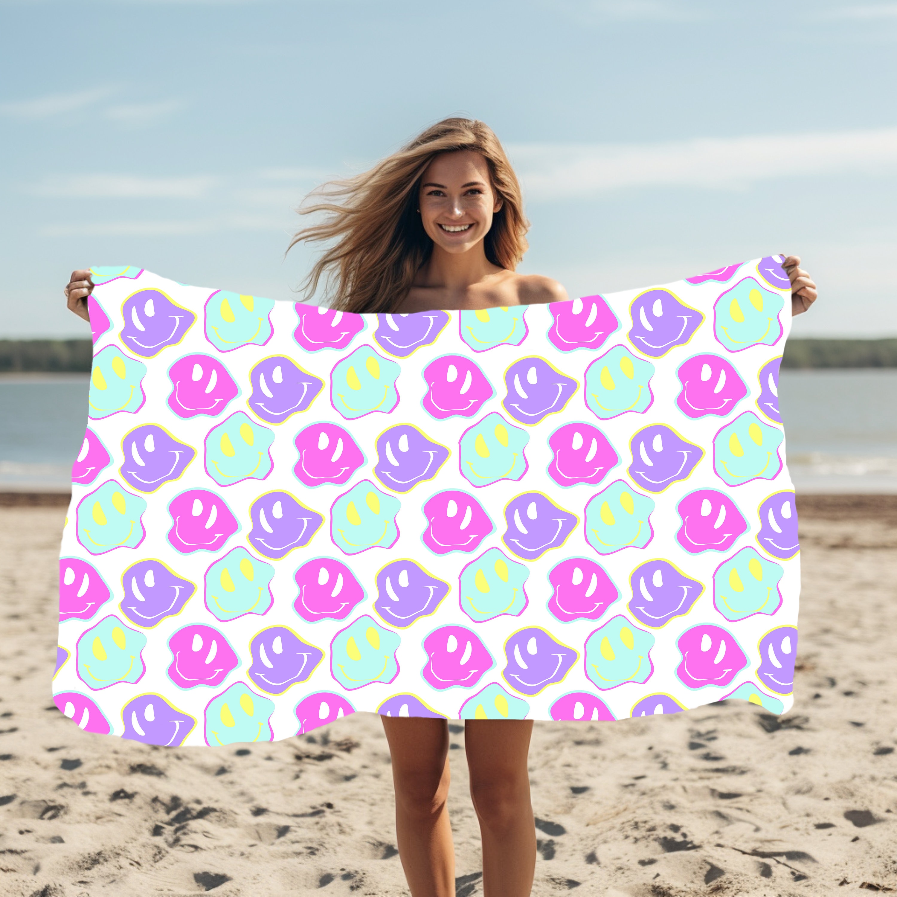 Melting Smiley Beach Towel, Towel for Pool Party, Birthday Gift for ...