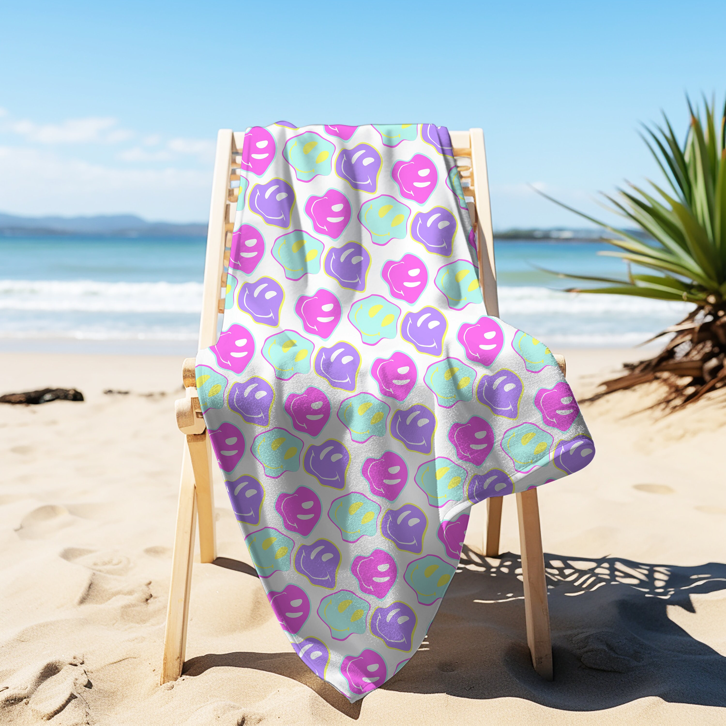 Melting Smiley Beach Towel, Towel for Pool Party, Birthday Gift for ...