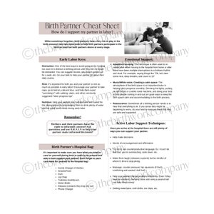 Labor/labour and Birth Partner Cheat Sheet Birth Doula Handout ...