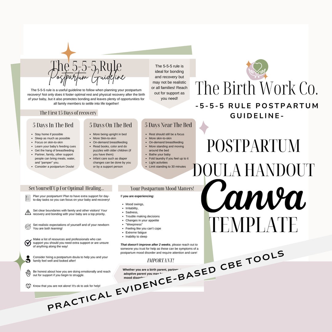 5 5 5 Rule Postpartum Recovery Guideline Postpartum Doula Handouts