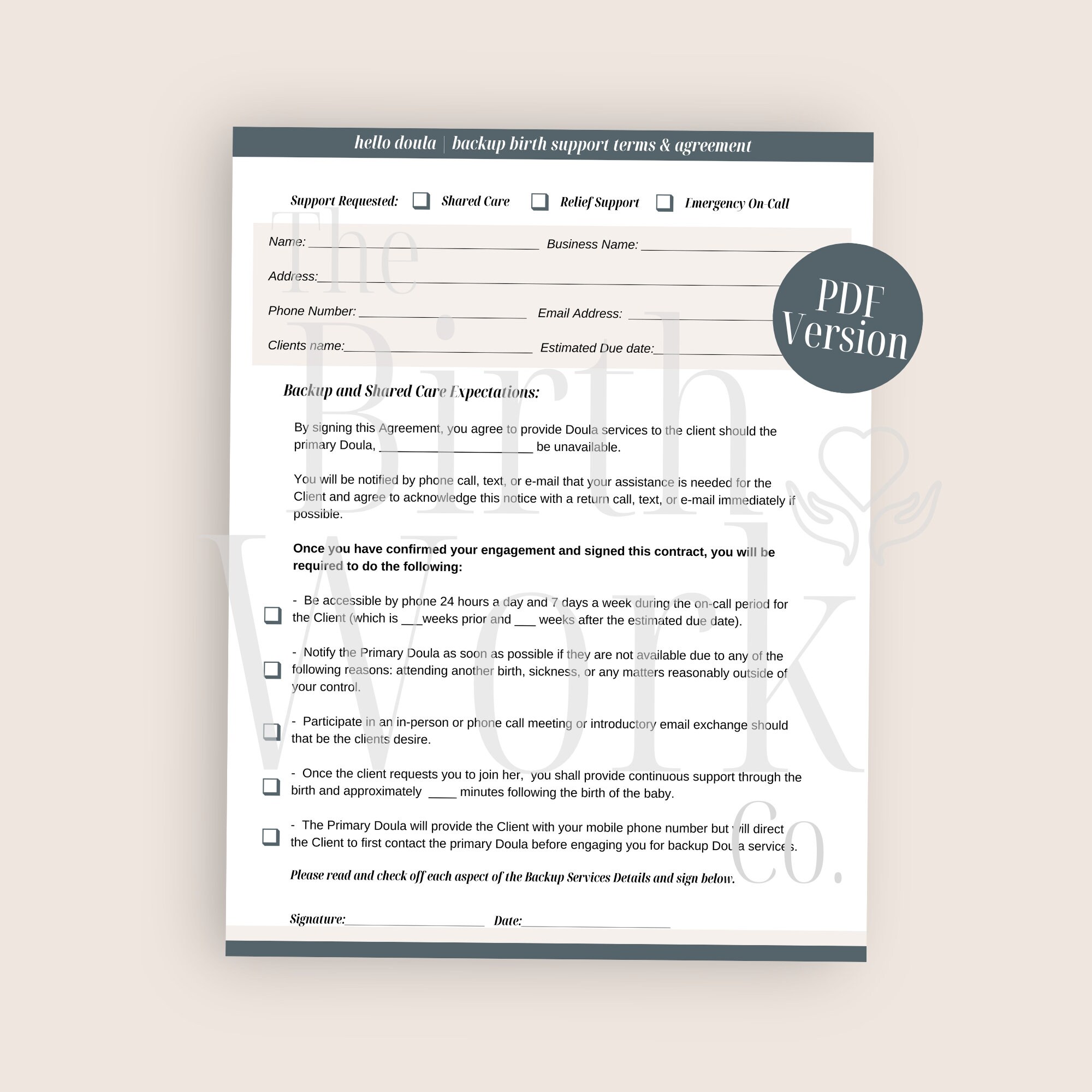 Backup Doula Contract – Canva Template & Printable Pdfs – Editable ...