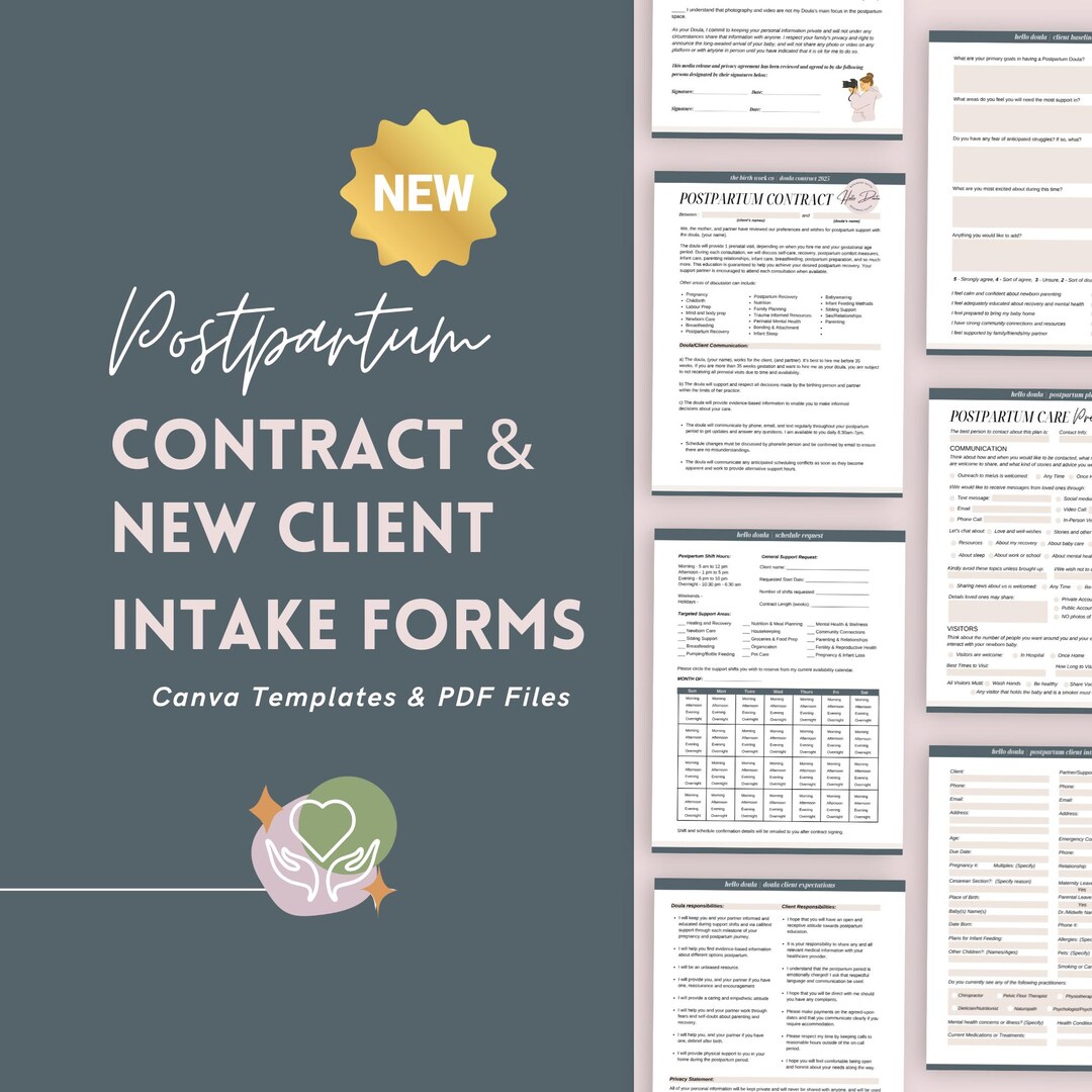 Postpartum Doula Contract & Intake Forms Bundle: Business Resources for ...