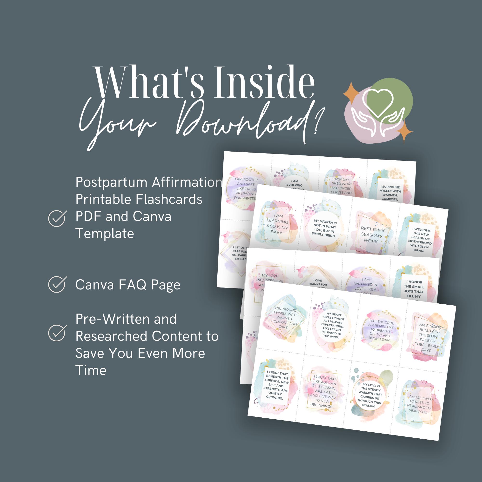 Postpartum Affirmation Cards Printable | Gentle Emotional Support ...