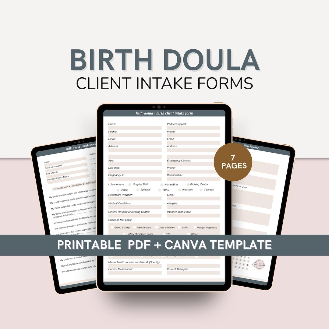 Birth Doula Client Intake Forms | Editable Canva Templates for Prenatal ...