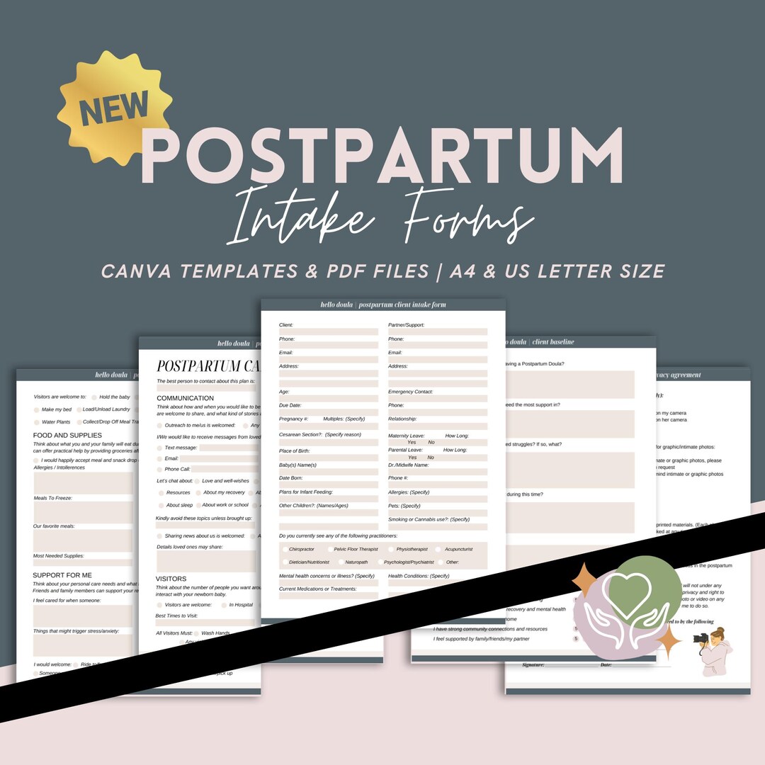 Postpartum Doula Client Intake Forms | Canva Template | Editable New ...