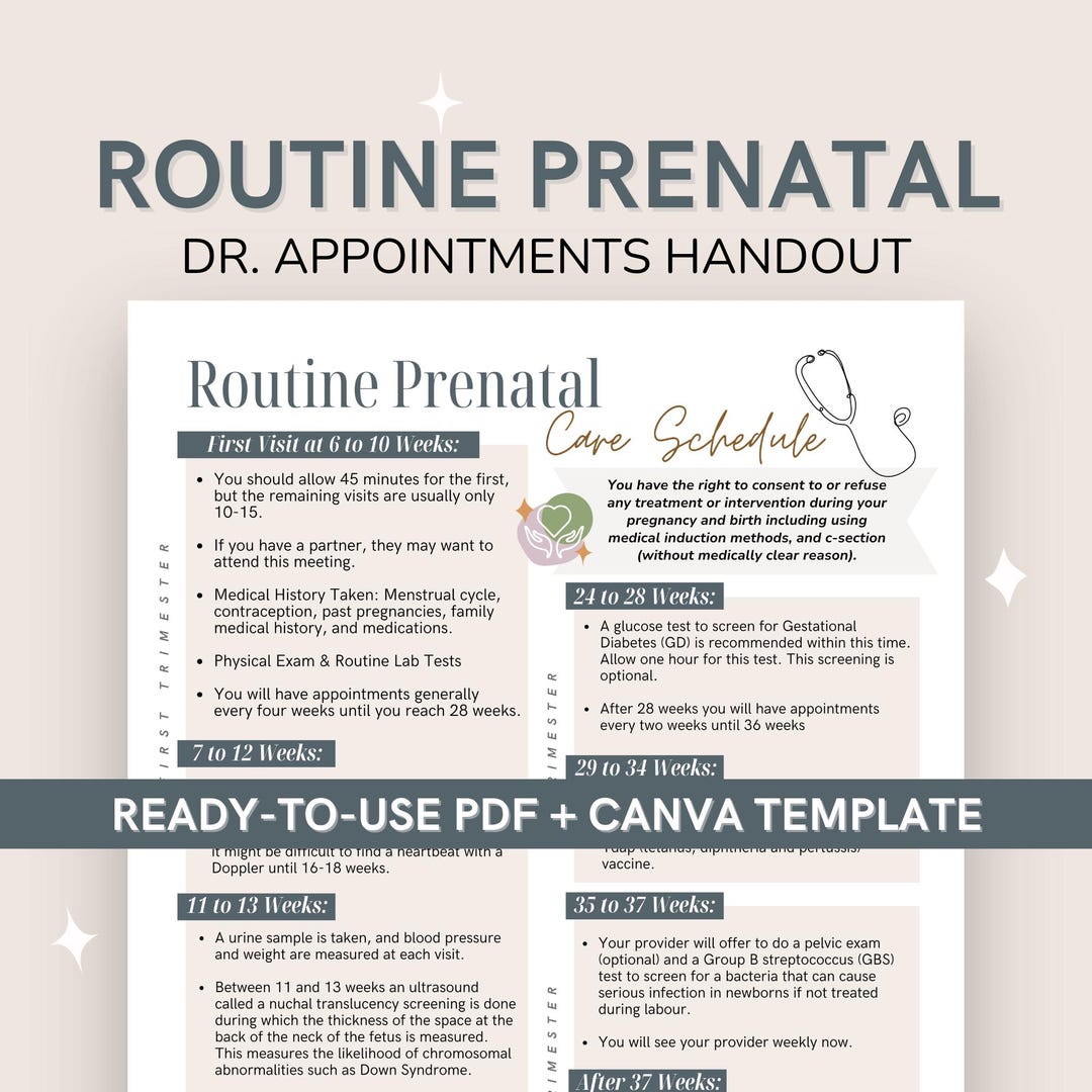 Prenatal Care Schedule Handout | Pregnancy Appointment Timeline and ...