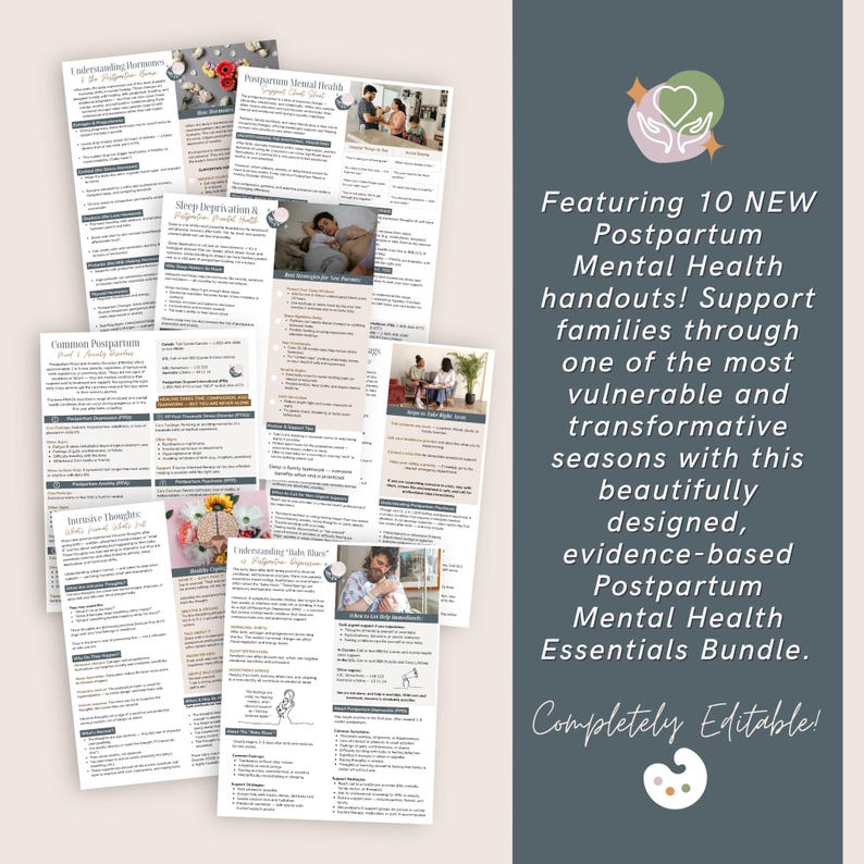 Postpartum Mental Health Handouts Bundle | Editable Canva Templates for ...