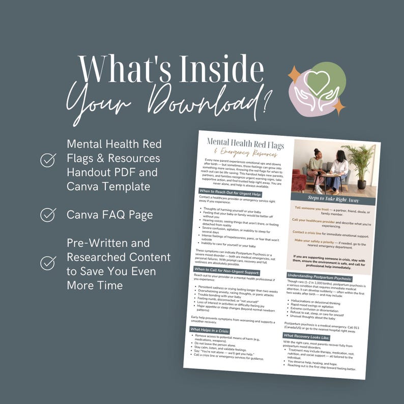Postpartum Mental Health Red Flags Handout | Warning Signs Education ...