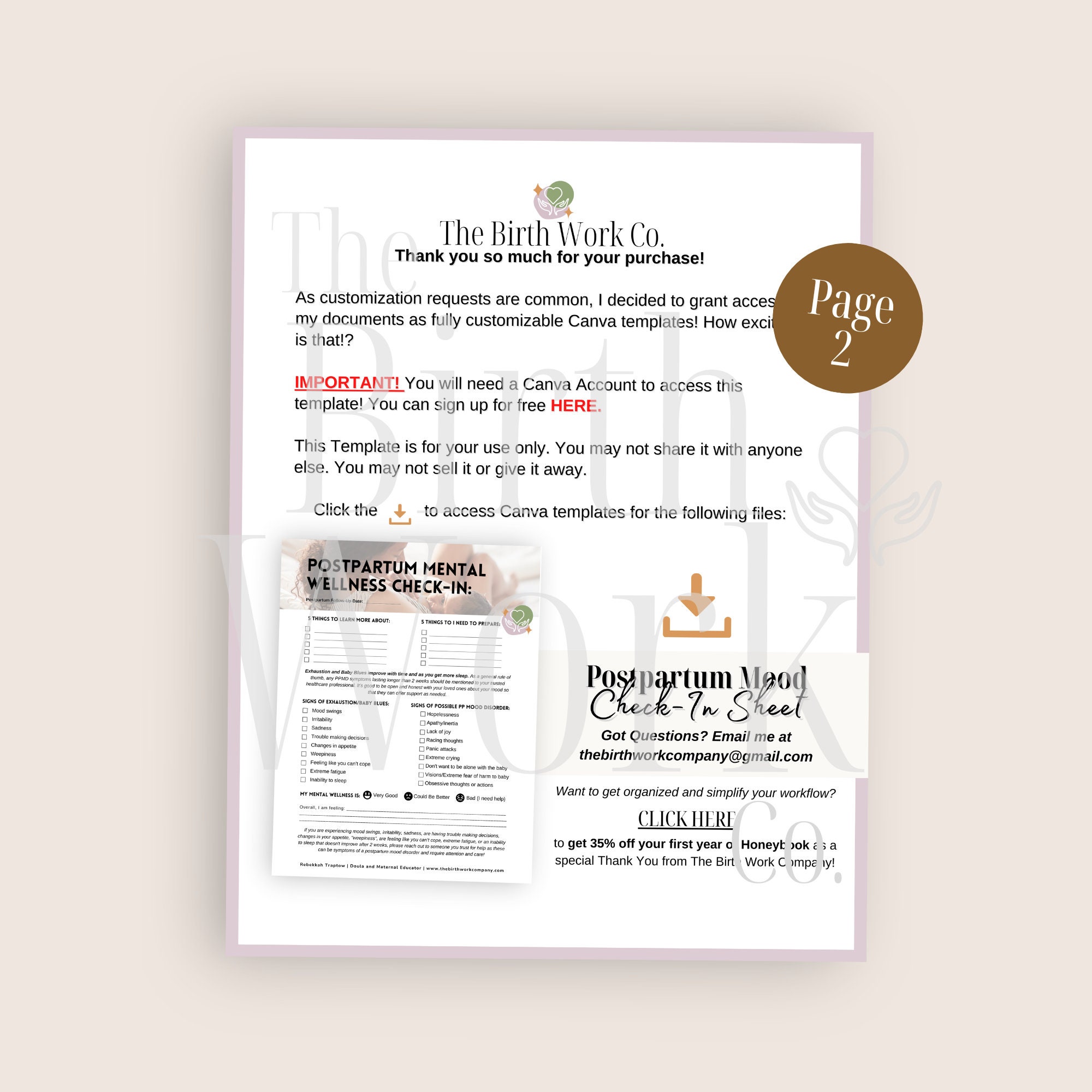 Postpartum Mental Health Check Handout Canva Template Printable PDF ...