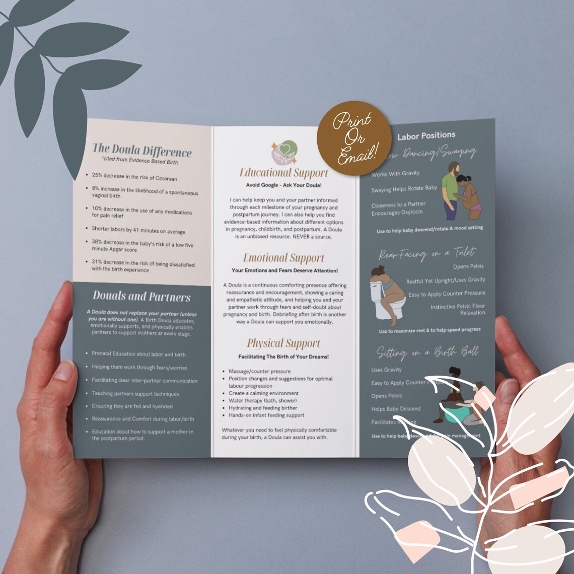 Birth Doula Tri-fold Brochure Template | Editable Canva Marketing ...
