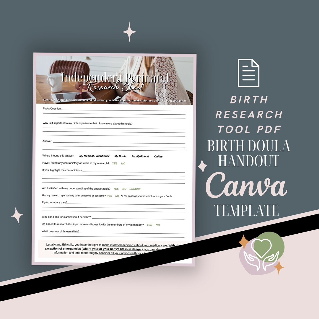 Childbirth Research Worksheet 2023 Birth Doula Doula Handouts Doula ...