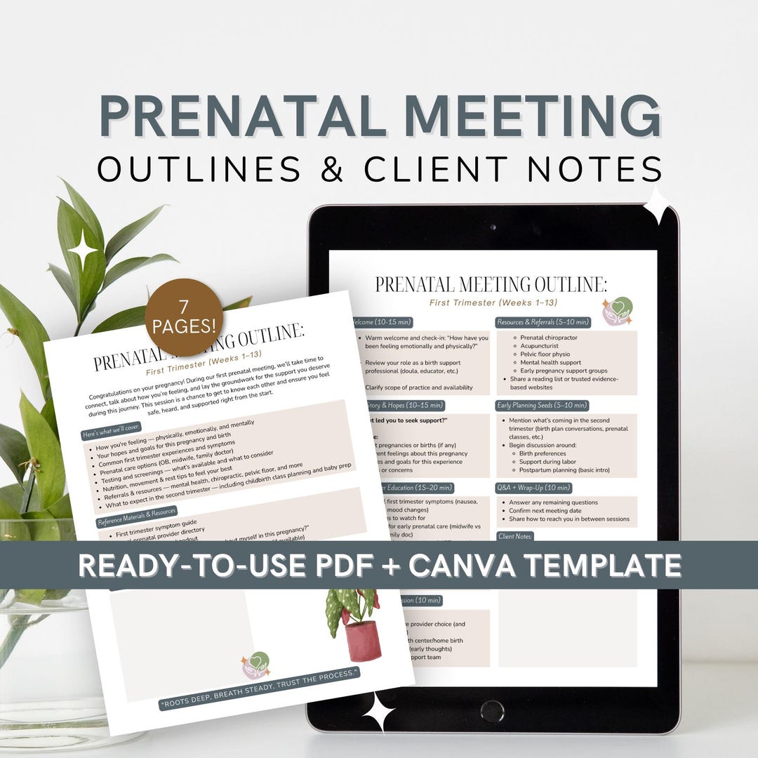 Prenatal Meeting Outlines + Client Notes | Editable Canva Templates for ...