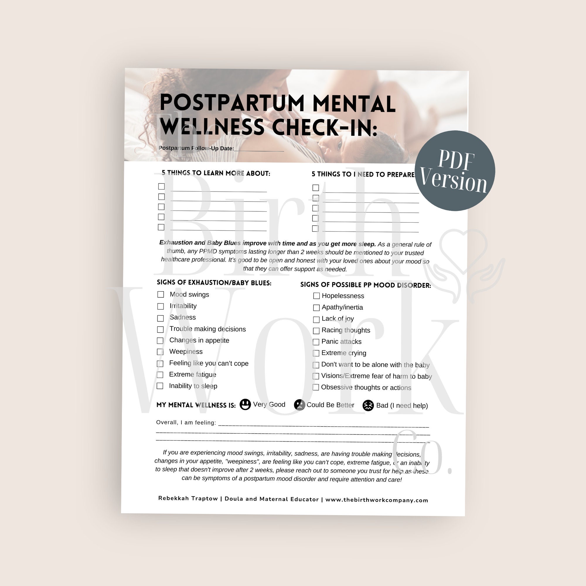 Postpartum Mental Health Check Handout Canva Template Printable PDF ...