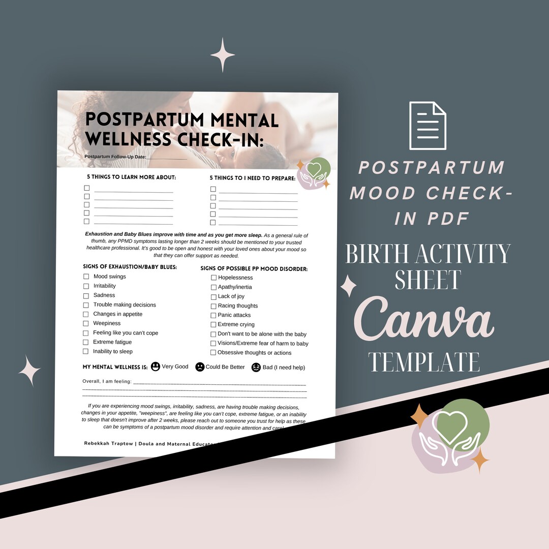 Postpartum Mental Health Check Handout Canva Template Printable PDF ...