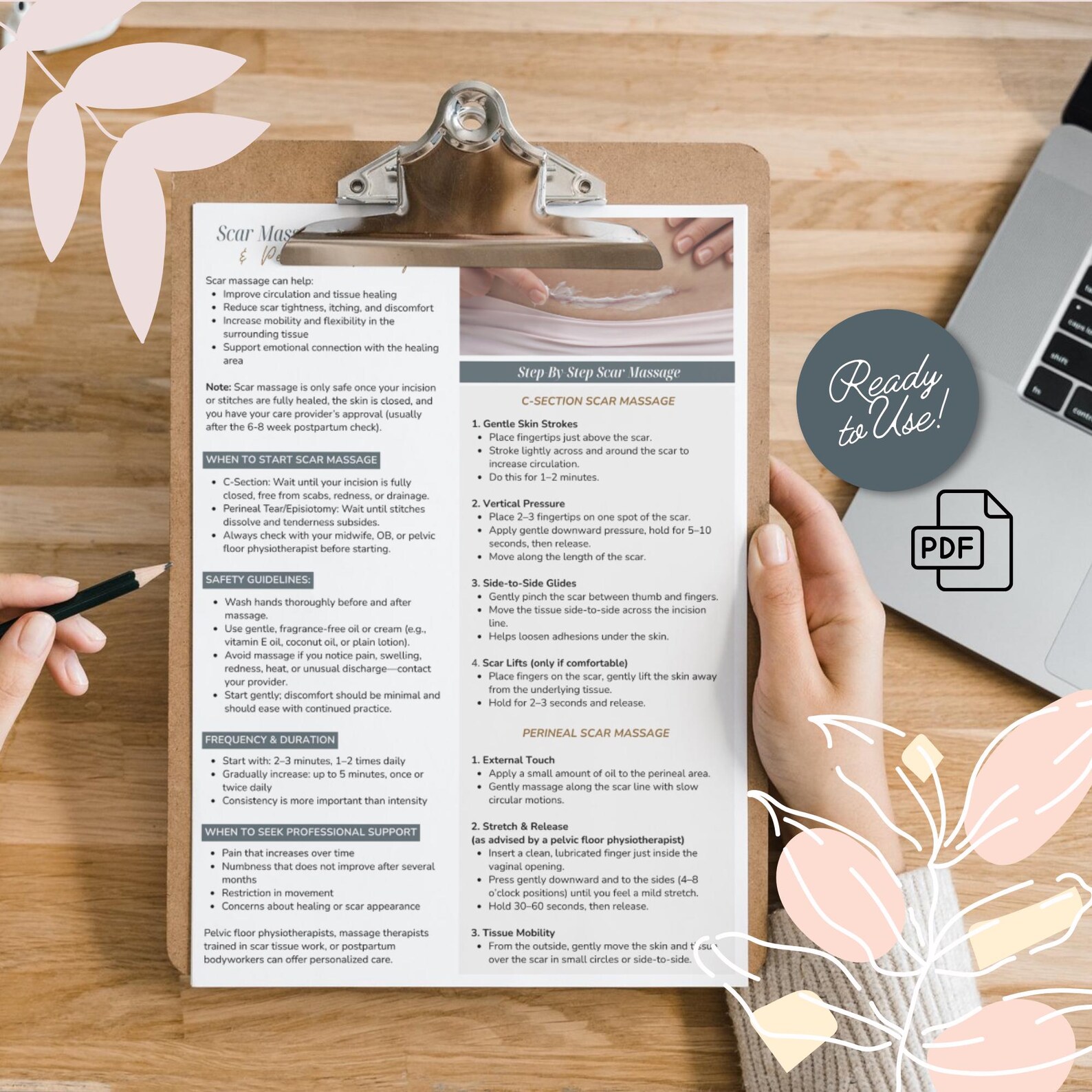C-section Scar Massage Handout: Canva Template + PDF - Evidence-based ...