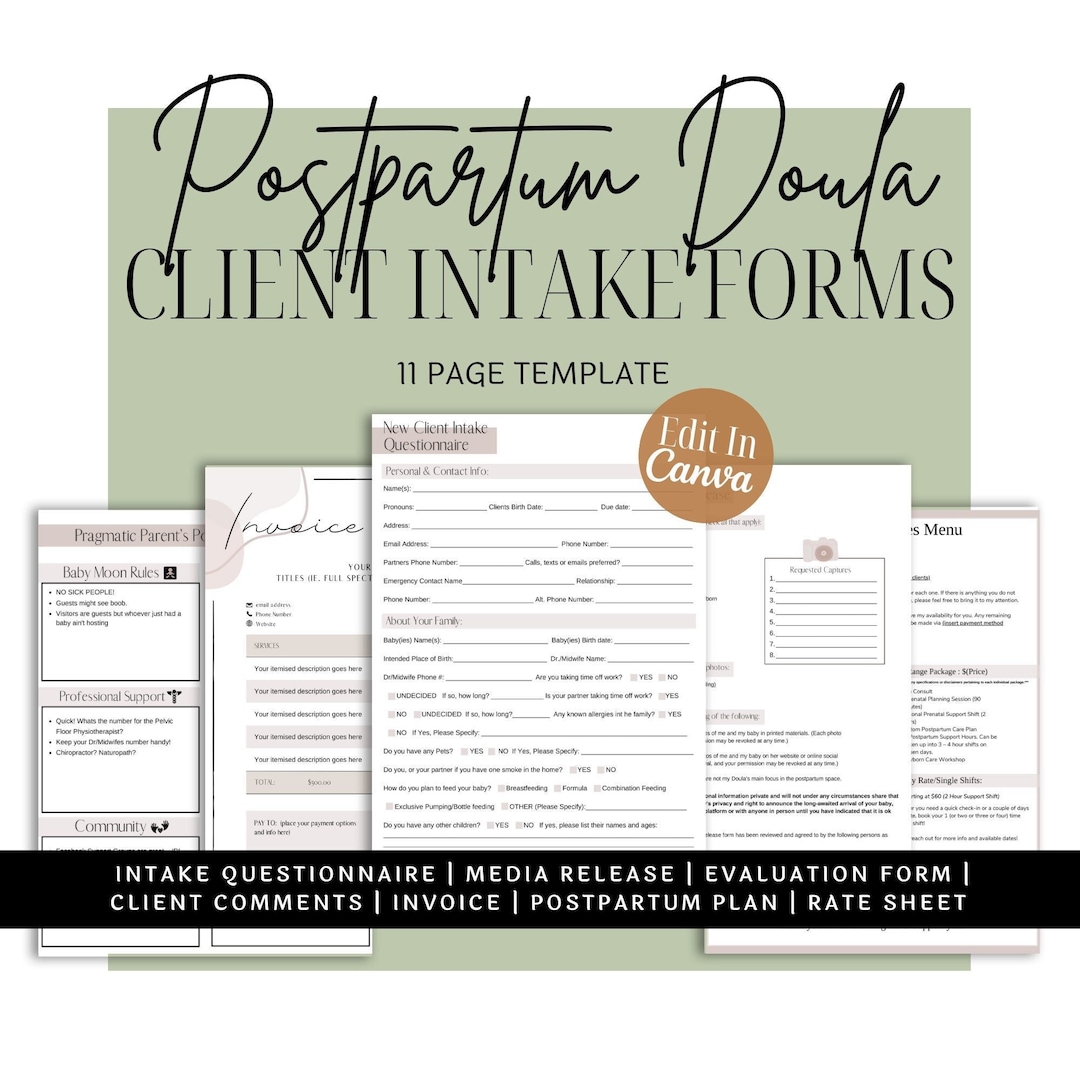 Postpartum Doula Client Intake Forms Doula Handouts Doula Templates - Etsy