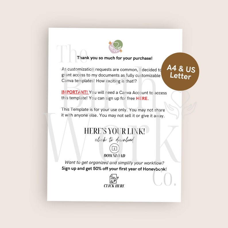 Backup Doula Contract Template | Canva Editable Agreement | Doula On ...