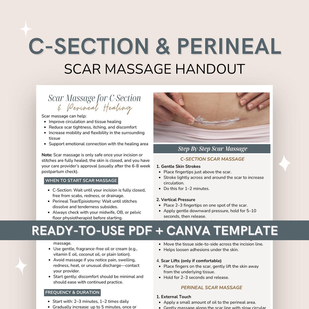 C-section Scar Massage Handout: Canva Template + PDF - Evidence-based ...