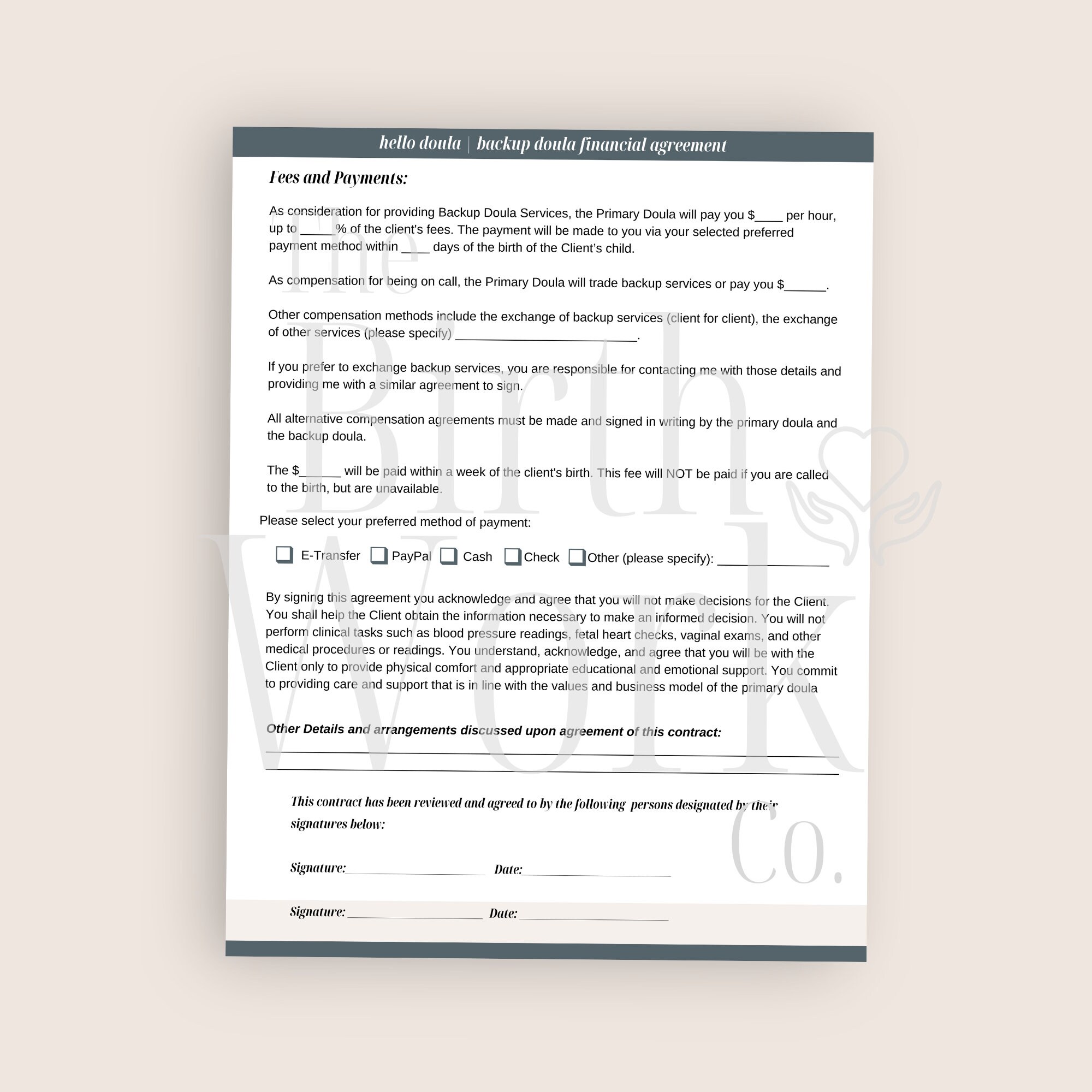 Backup Doula Contract – Canva Template & Printable Pdfs – Editable ...