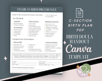 Cesarean Birth Plan Printable Labor and Delivery Checklist Editable ...