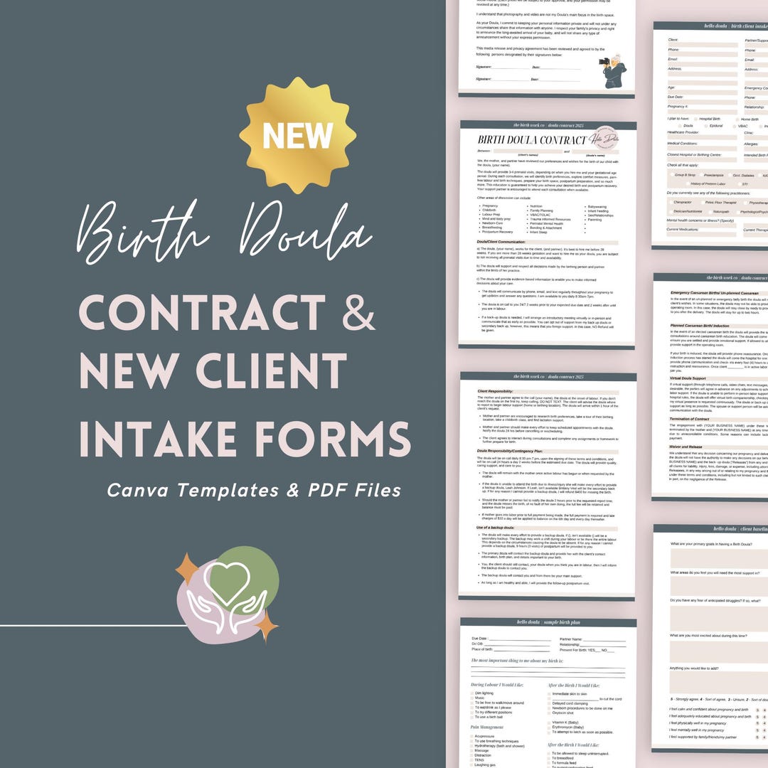 Birth Doula Contract & Client Intake Forms – Canva Templates and ...