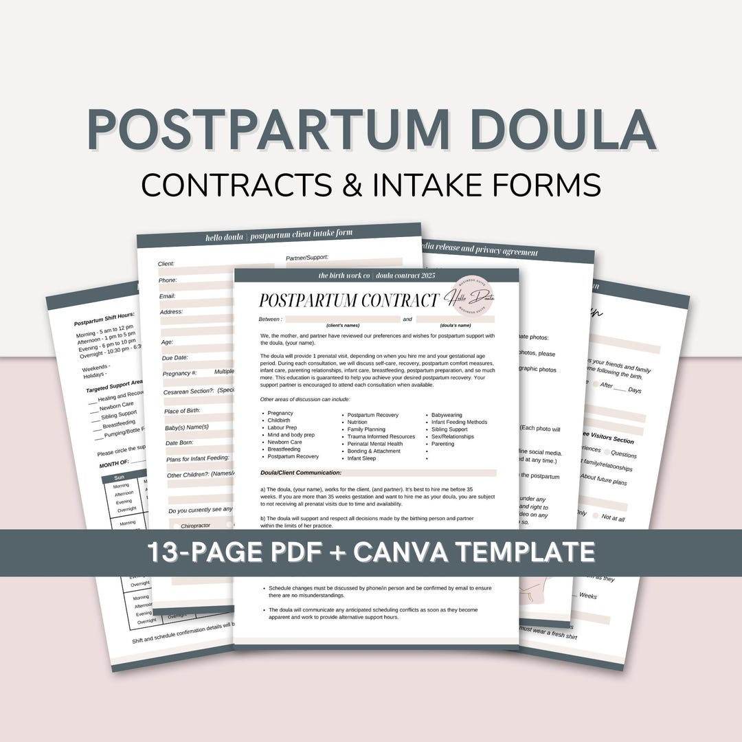 Postpartum Doula Contract & Intake Forms Bundle | Editable Canva ...